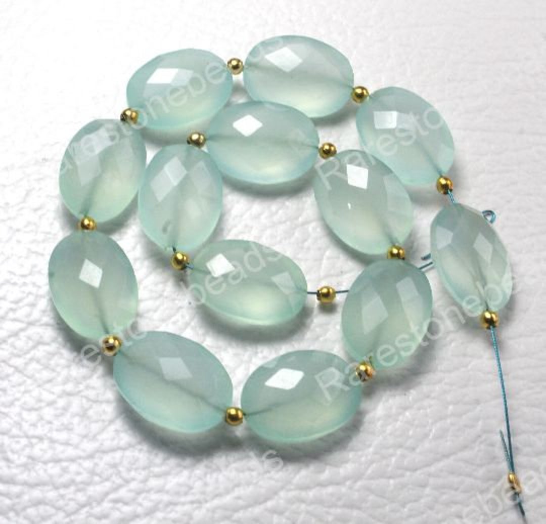 10 Pieces Aqua Chalcedony Gemstone, Drilled Oval Shape Gemstone ...