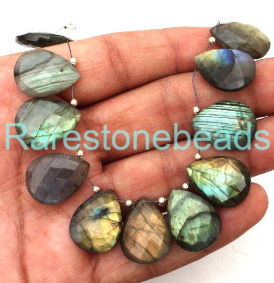 10 Pieces Natural Blue Labradorite Beads, 20X15X6 MM Faceted Beads Pear ...