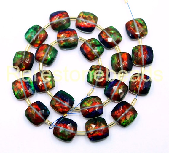 Ammolite Quartz 10 Pieces Top Drilled Gemstone Cushion Shape Stone Ammolite Beads Handmade Synthetic Faceted Gemstone Size 14x14 MM Etsy