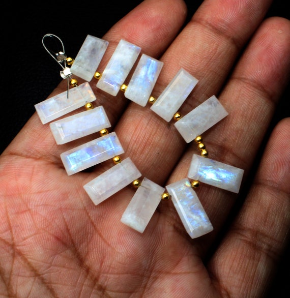 10 pieces Natural Rainbow moon stone top drilled gemstone | Etsy