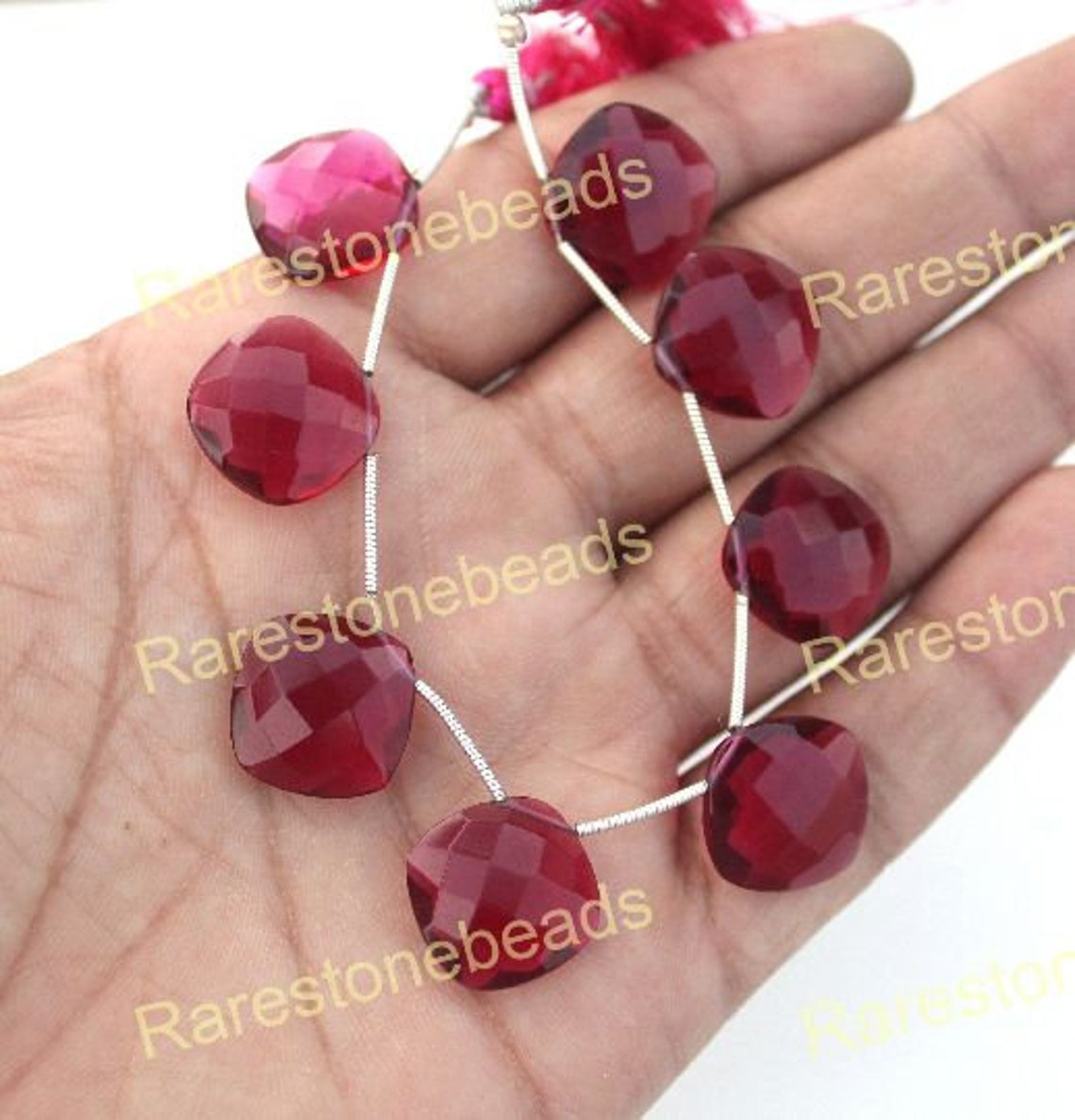 8 Pieces Ruby Lite Quartz Gemstone Drilled Gemstone Cushion | Etsy