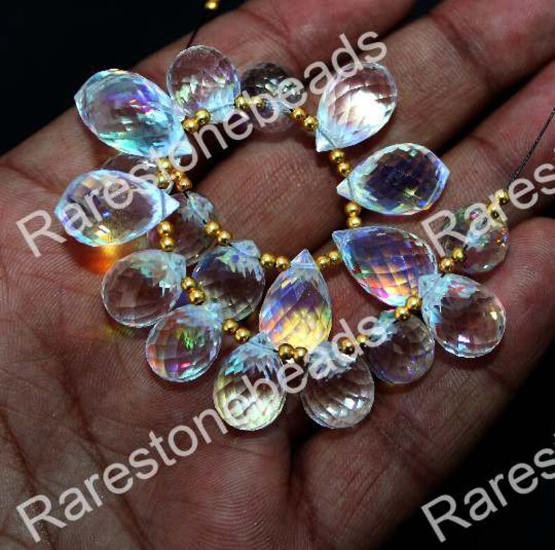 10 Pieces Mystic Quartz Gemstone, Micro Faceted Beads, Top Drilled ...