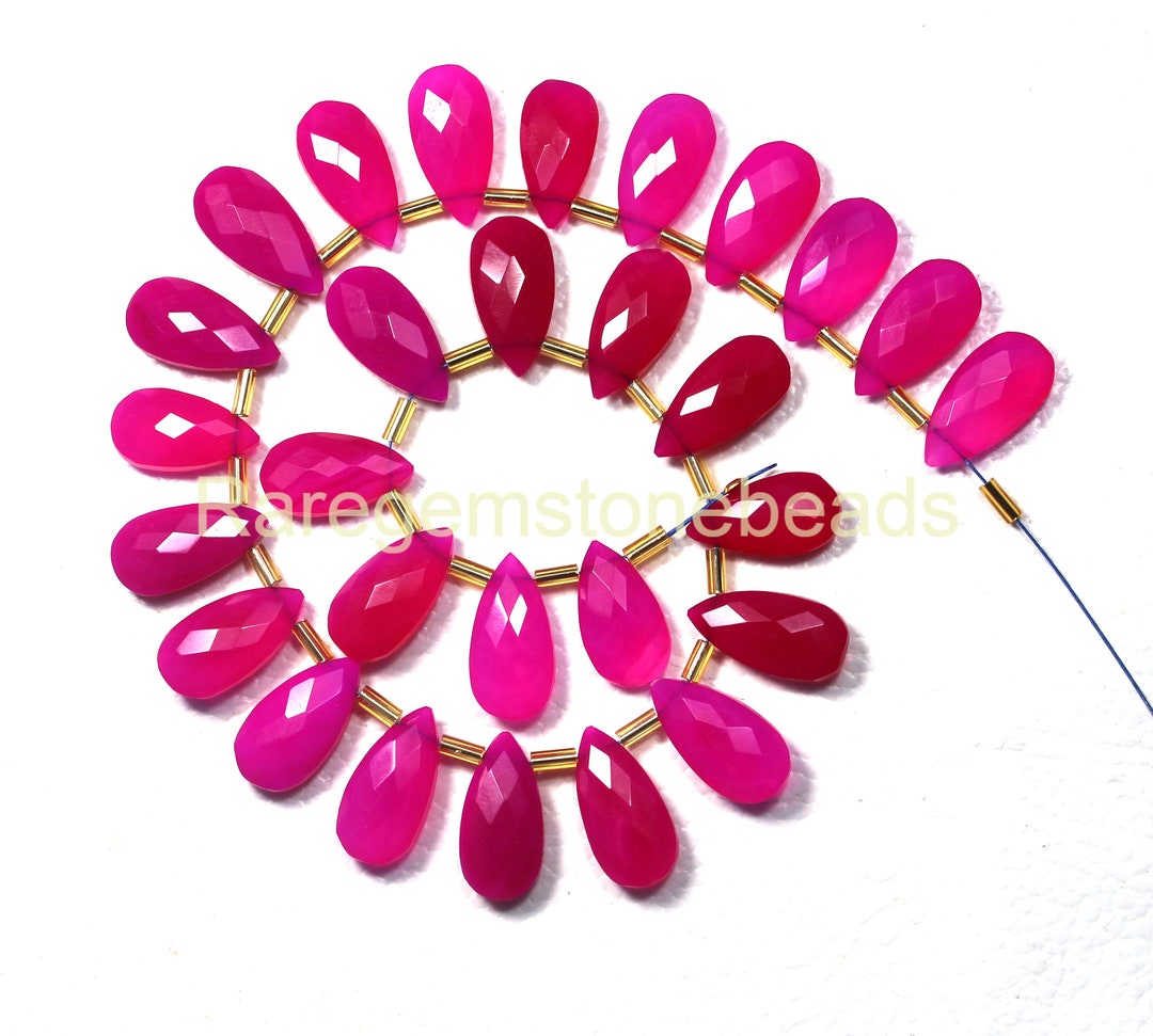 10 Pieces Natural Hot Pink Gemstone, Drilled Gemstone, Pear Shape Stone ...
