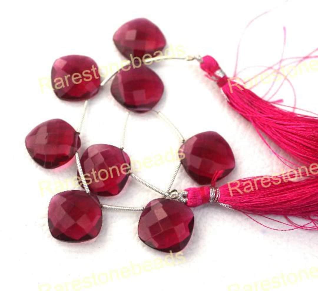8 Pieces Ruby Lite Quartz Gemstone, Drilled Gemstone, Cushion Shape ...