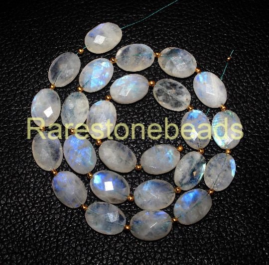 10 Pieces Natural Rainbow Moon Stone Oval Shape Faceted | Etsy
