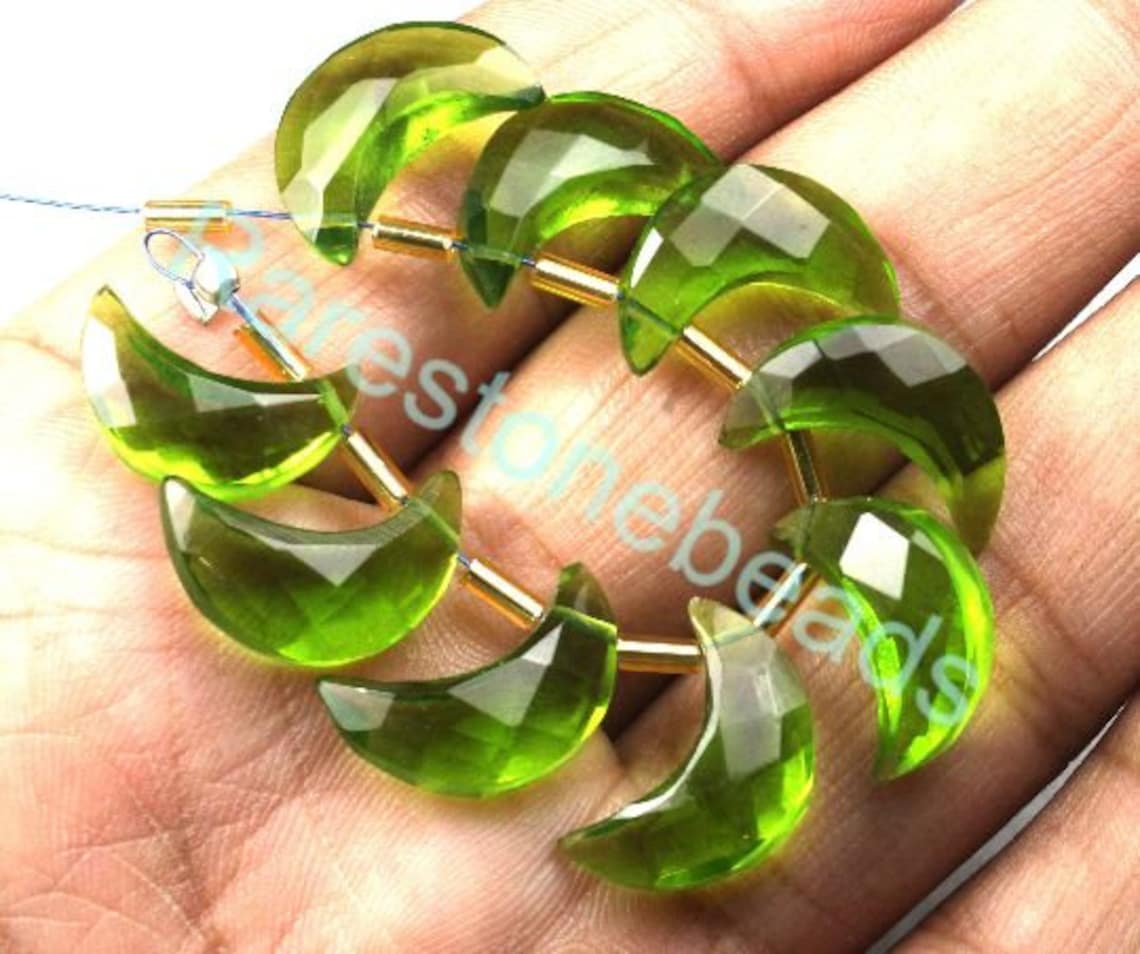 10 Pieces Peridot Quartz Gemstone, Crescent Moon, Drilled Moon Shape ...