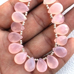 10 Pieces Natural Pink Chalcedony, Drilled Gemstone, Top Drilled Pear ...