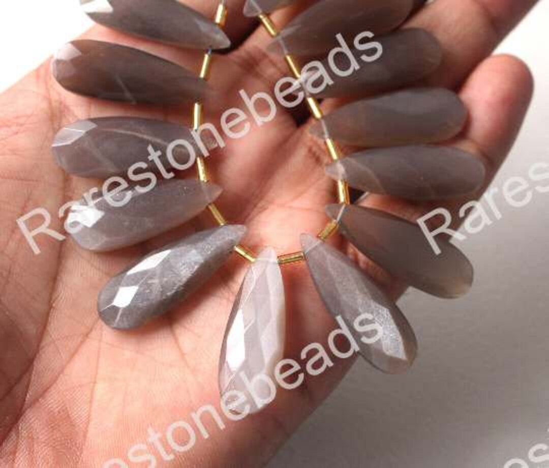 10 Pieces Natural Chocolate Moon Stone, Long Shape Pear Gemstone, Top ...