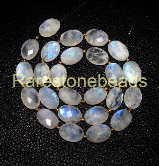 10 Pieces Natural Rainbow Moon Stone Oval Shape Faceted | Etsy