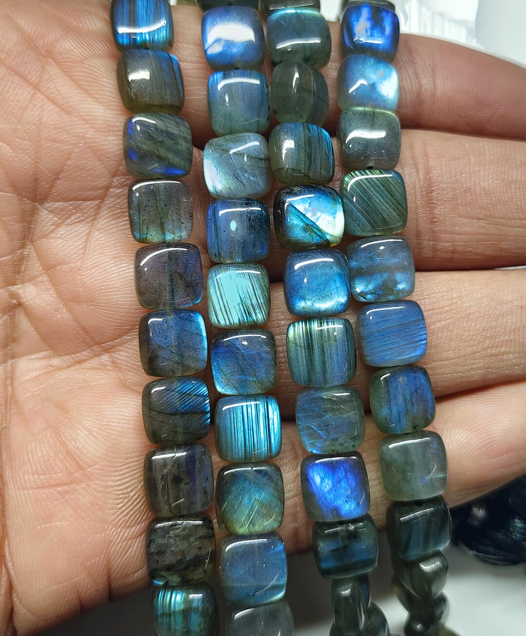 Natural Labradorite, 2 Strand 50 Pieces, Drilled Gemstone, Blue Flash ...