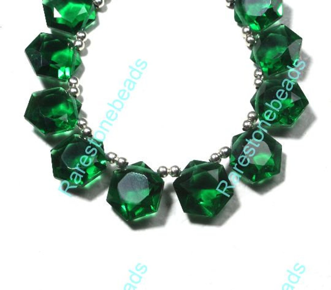 10 Pieces Emerald Quartz Gemstone, Drilled Gemstone, Hexagon Shape ...