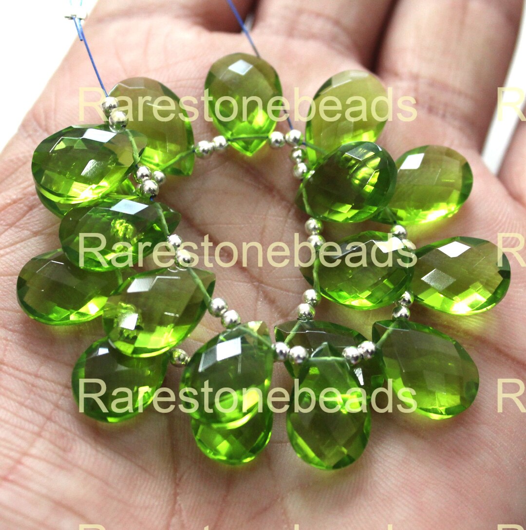 Peridot Quartz, 10 Pieces, Pear Shape Stone, Top Drilled Gemstone ...