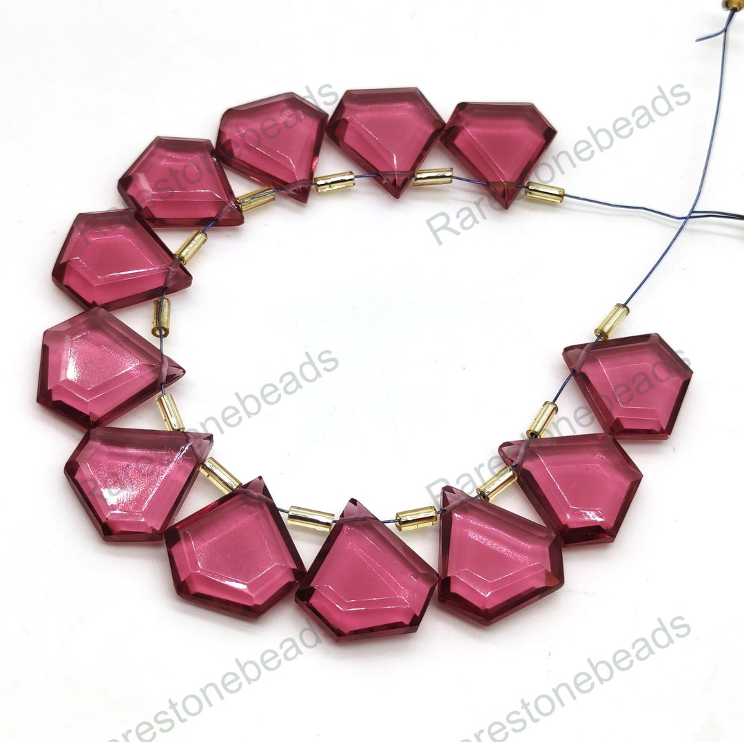 Ruby Lite Quartz, 10 Pieces, Diamond Shape Beads, Ruby Lite Glass, Top ...