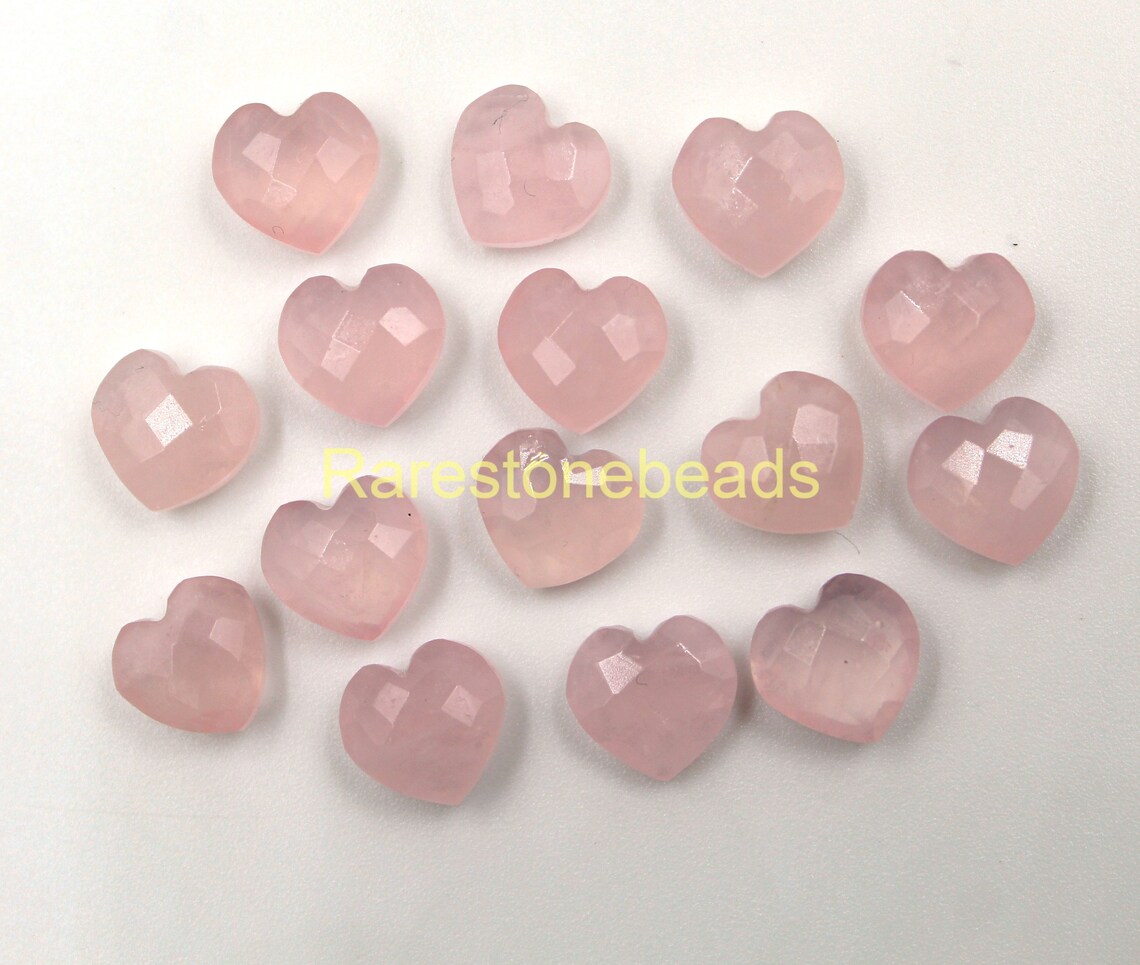 Natural Rose Quartz, Heart Shape Gemstone, 10 Pieces Faceted Stone ...
