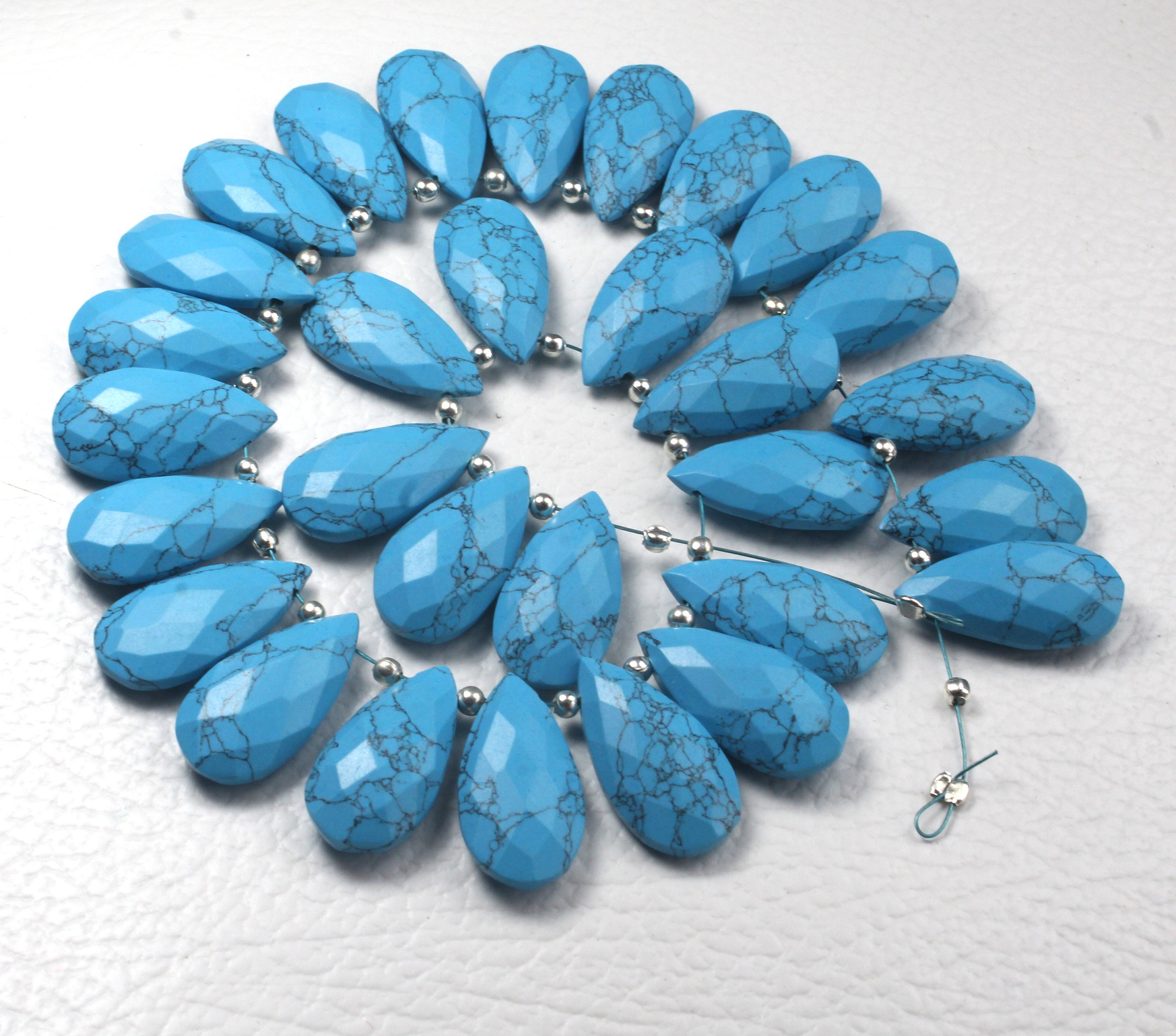 10 pieces Blue Turquoise gemstone drill gemstone pear | Etsy