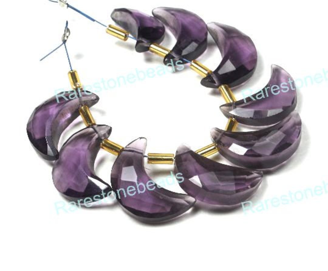 10 Pieces Amethyst Gemstone Moon, Crescent Moon, Drilled Gemstone Moon ...