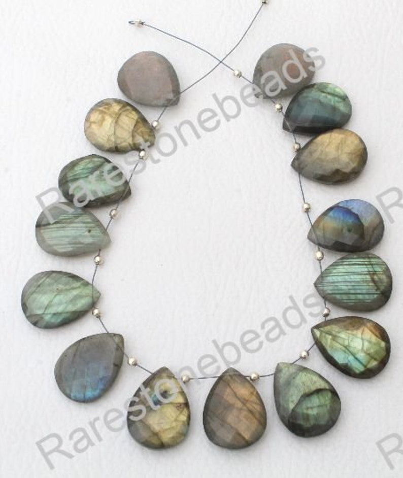 10 Pieces Natural Blue Labradorite Beads, 20X15X6 MM Faceted Beads Pear ...