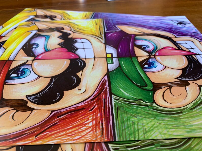 Mario Luigi Waluigi Wario Print Handmade Video | Etsy