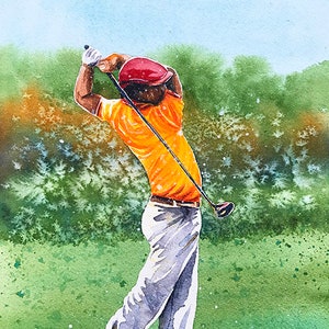 Golfer Art Print Colorful Golf Painting Golf Player Golf Club Swing ...