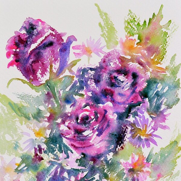 Purple Rose Painting - Etsy