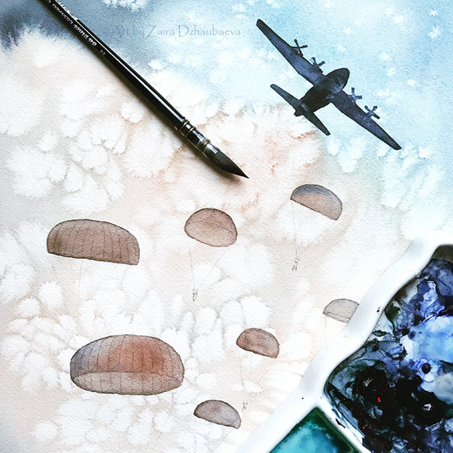 Airborne Art Print Paratroopers Watercolor Painting Parachute - Etsy