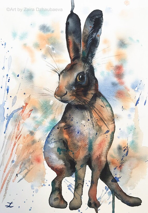 Hare Bunny Rabbit Original Watercolor Painting Wildlife - Etsy