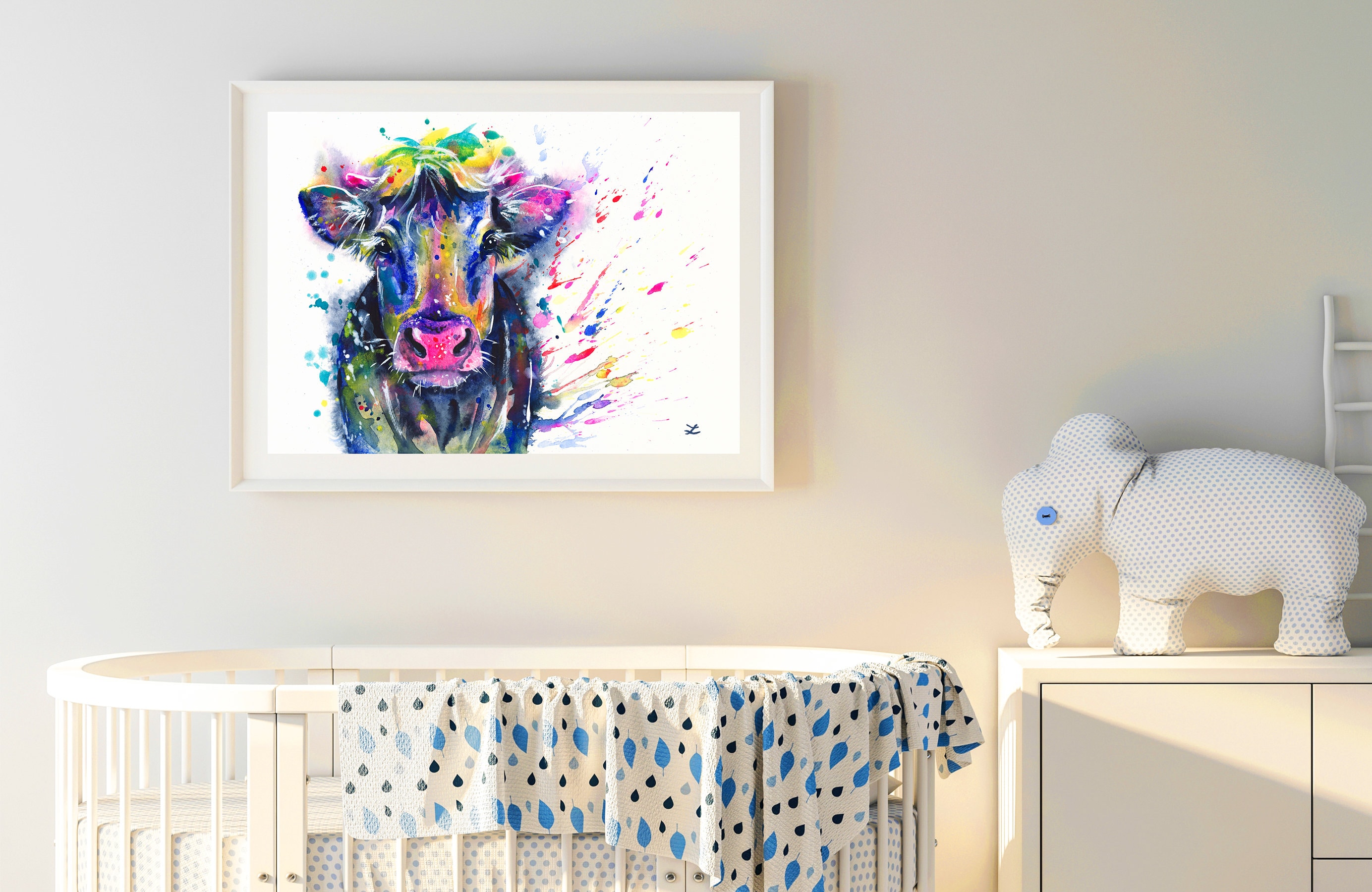 Fancy Cow Colorful Splatter Cow Wall Art Print Cows Watercolor Cow ...