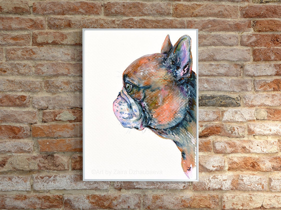 Red Fawn Frenchie Portrait Original Watercolor Painting French Bulldog ...