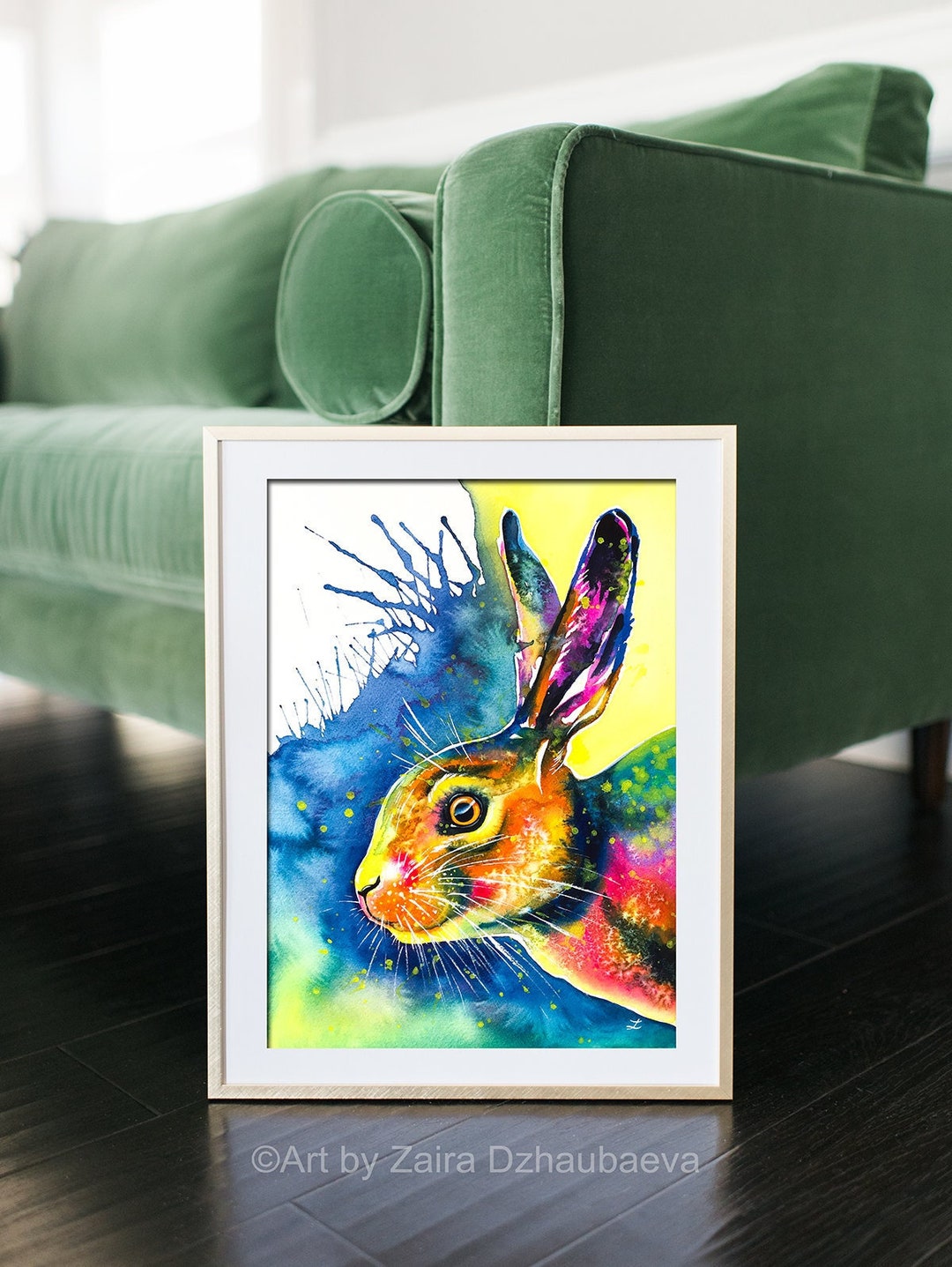 Colorful Hare Wall Art Print Rabbit Bunny Watercolor Wildlife Animals ...