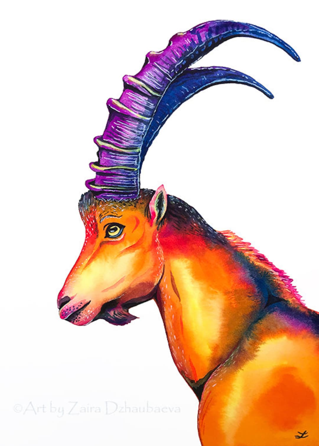 Alpine Ibex Wall Art Print Ibex Watercolor Painting Wild Goat - Etsy