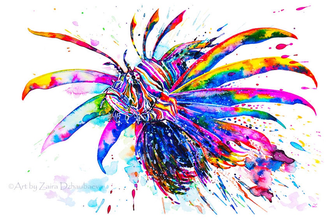 Rainbow Lionfish Art Print Pterois Fish Zebrafish Venomous Marine Fish ...