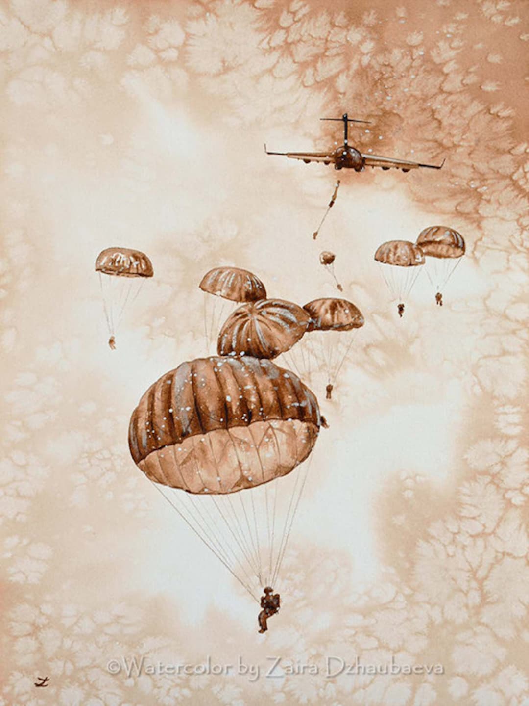 Canopies Over the Drop Zone Art Print Paratroopers Military ...