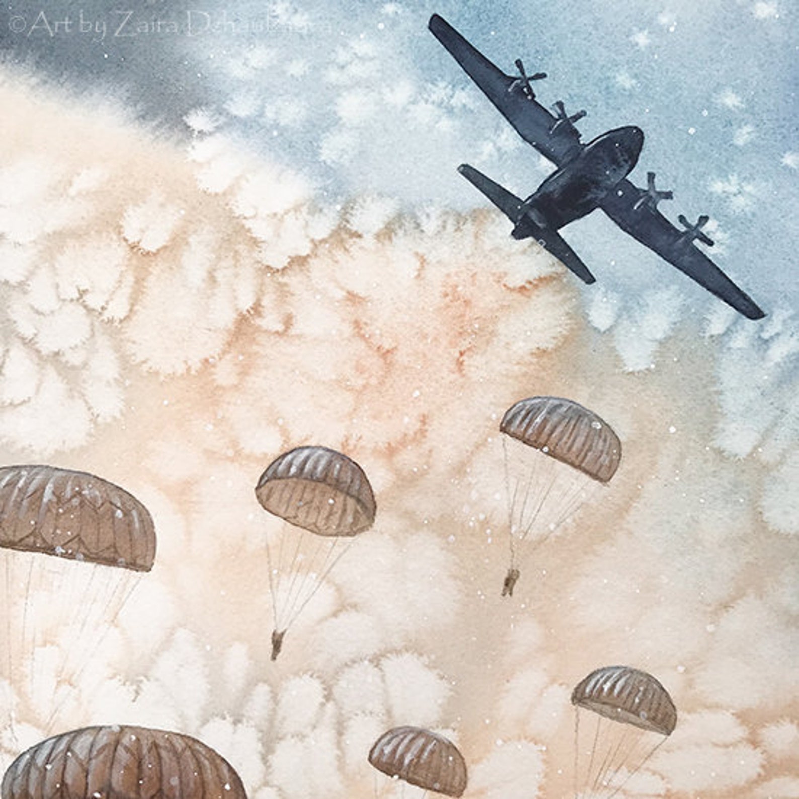 Airborne Art Print Paratroopers Watercolor Painting Parachute - Etsy