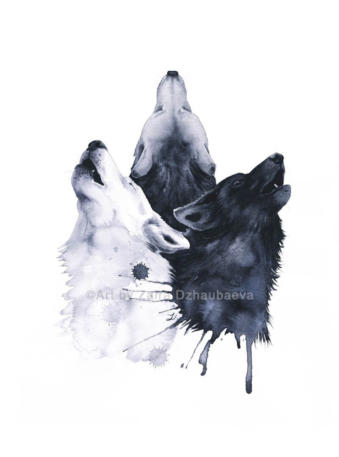 Wolf Howling Wall Art Print Animal Painting Watercolor Wildlife White ...