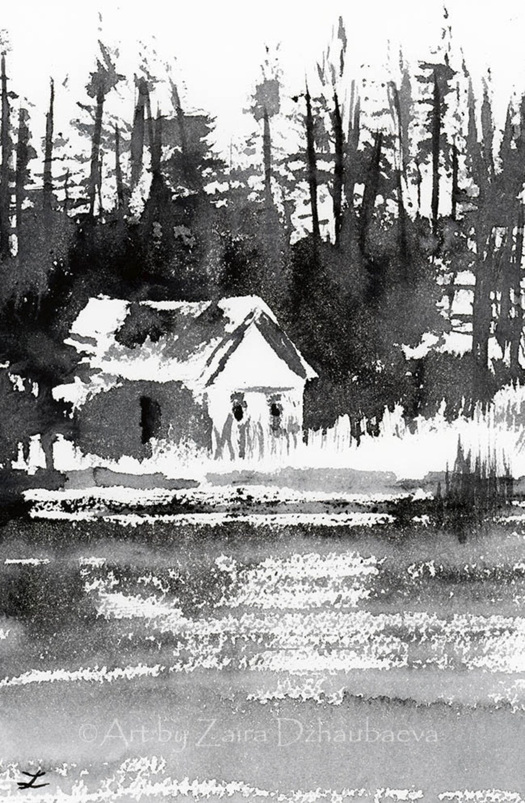 Simple Minimalistic Old Rustic House Original Watercolor Painting ...