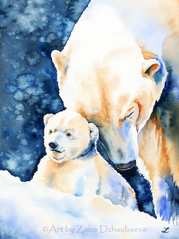 Polar Bear Cubs And Mother Drawing