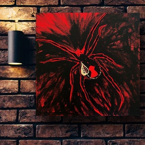 Redback Spider Original Acrylic Painting Canvas Bold Black Red Gold ...