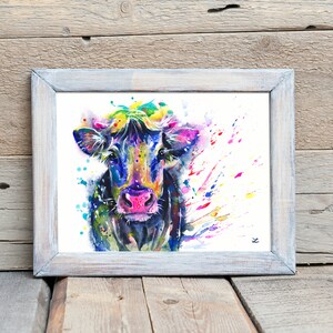 Fancy Cow Colorful Splatter Cow Wall Art Print Cows Watercolor Cow ...
