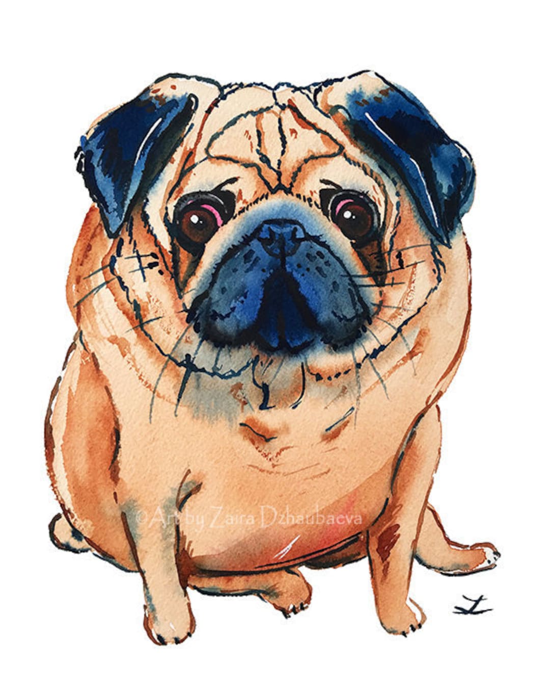Pug Art Print Pugs Pug Dog Watercolor Painting Pets Dogs Puppy Pet ...