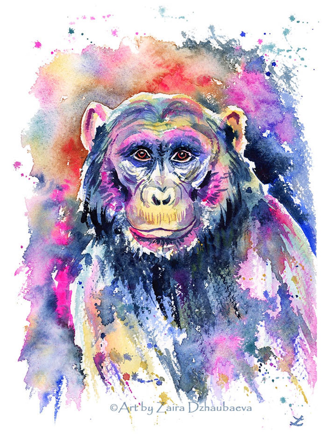 Chimpanzee Art Print Chimp Watercolor Painting African Wildlife Animals ...