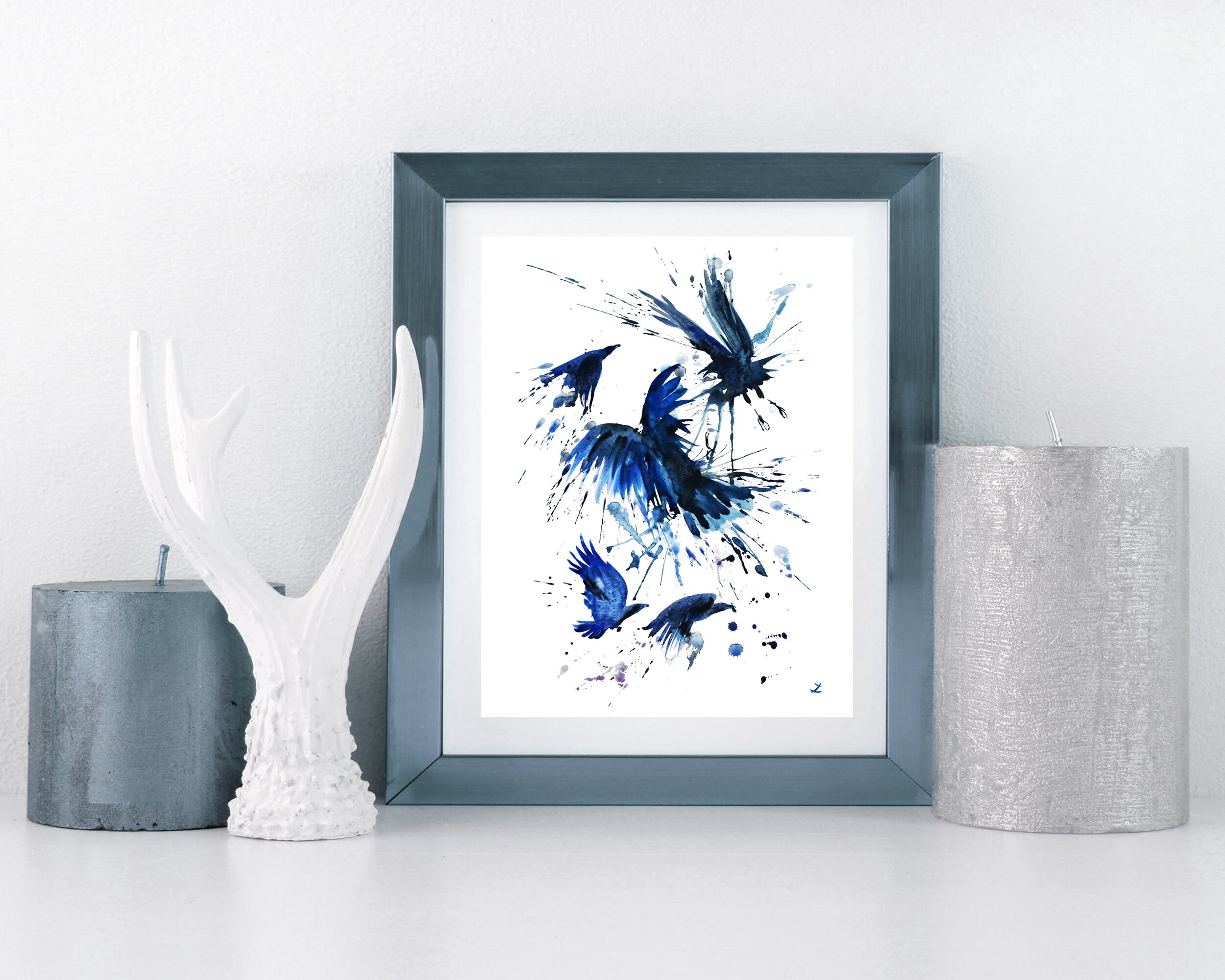 Mob of Crows Art Print Crow Watercolor Painting Halloween Birds Spooky ...