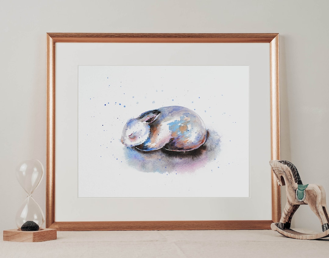Cute Sleeping Bunny Wall Art Print Nursery Decor Watercolor Rabbit Kids ...