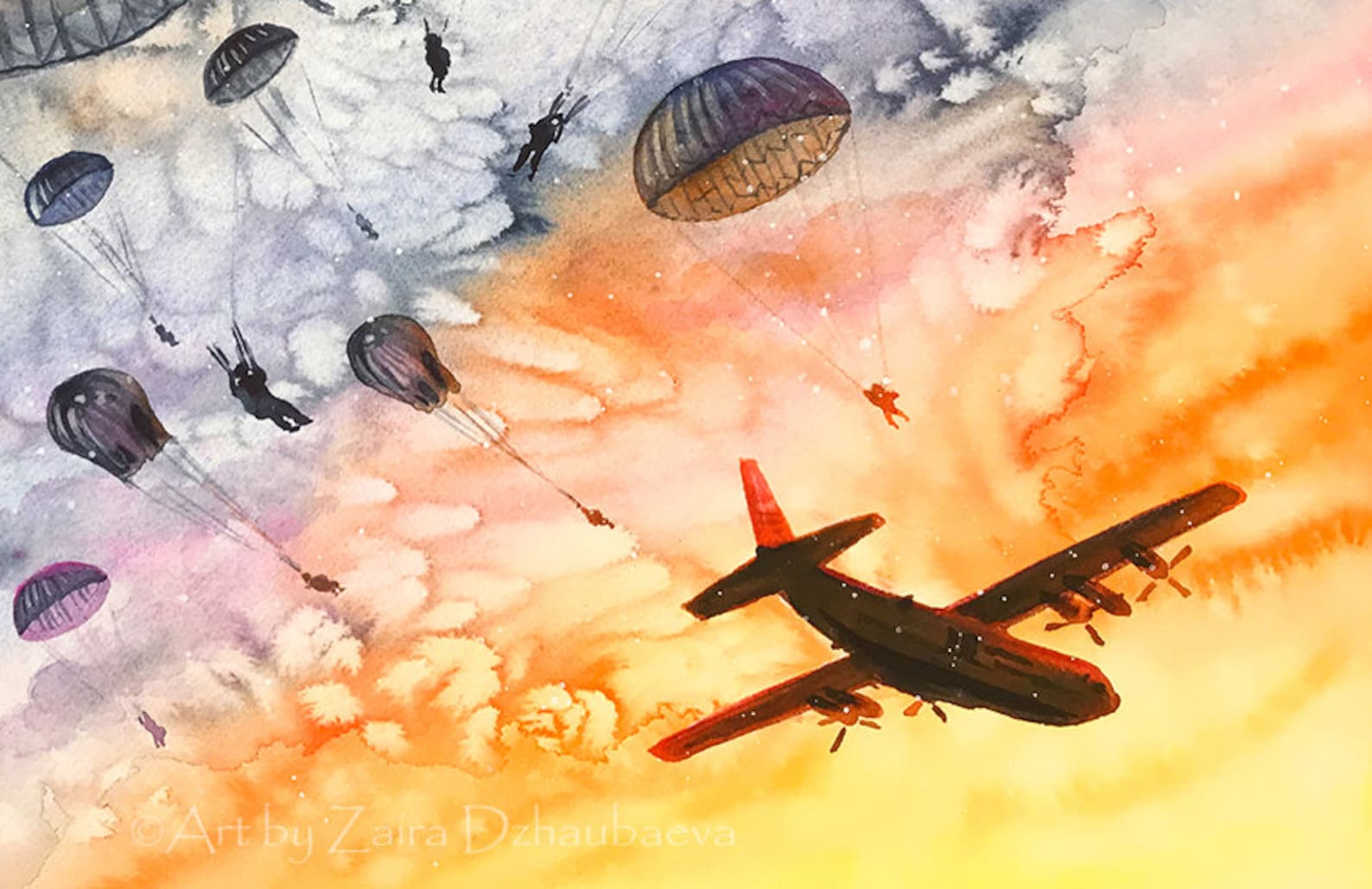 Airborne Art Print Paratroopers Military Parachutists Watercolor ...