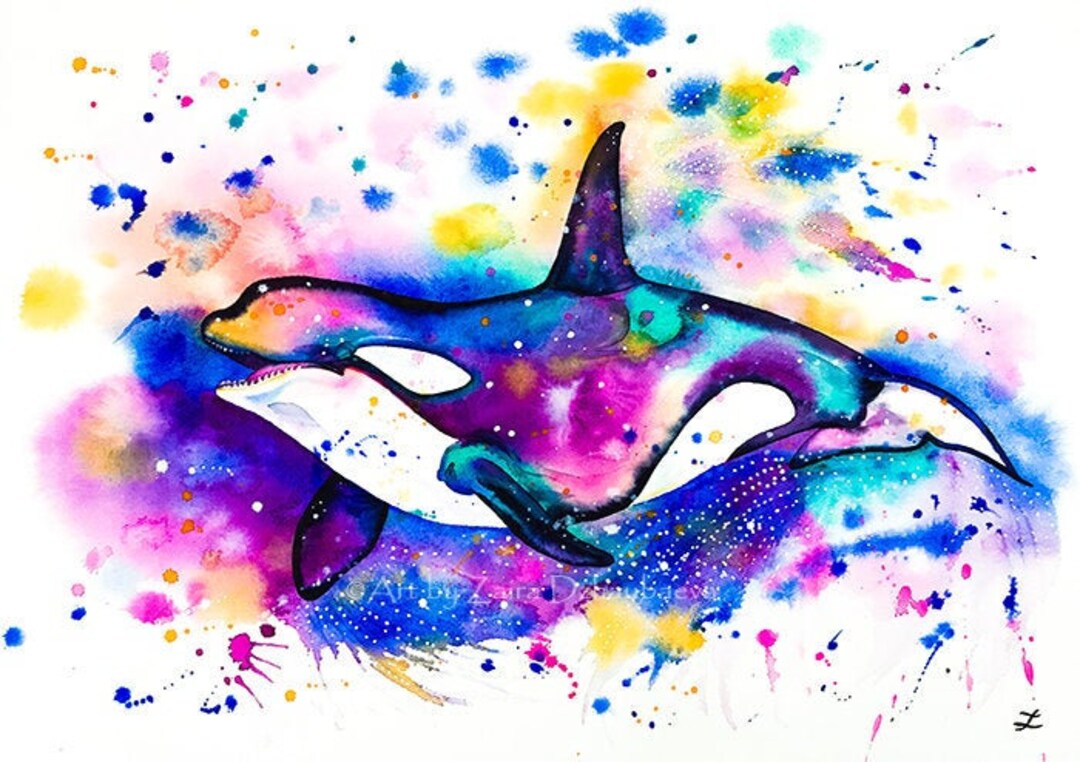 Colorful Orca Wall Art Print Watercolor Killer Whale Toothed Whale ...