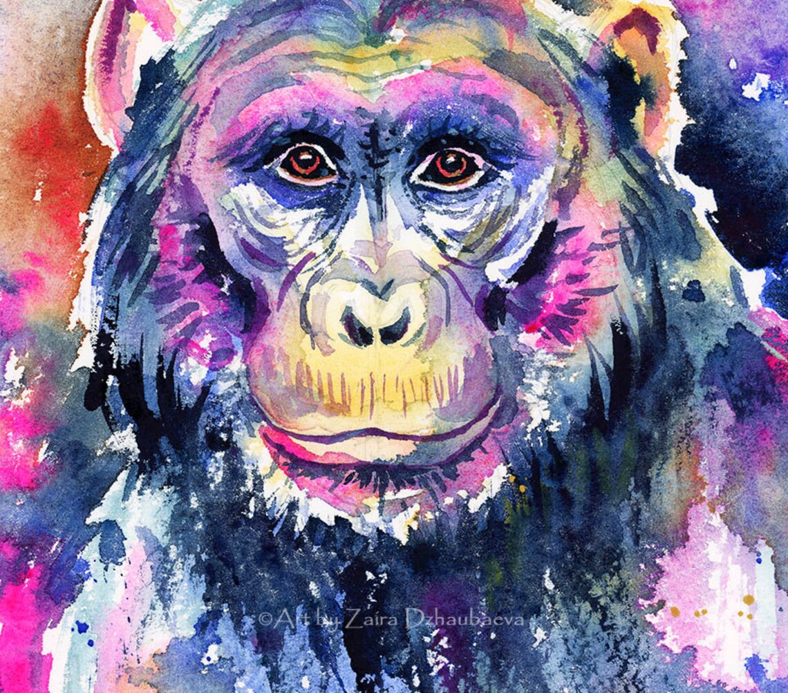 Chimpanzee Art Print Chimp Watercolor Painting African Wildlife Animals ...