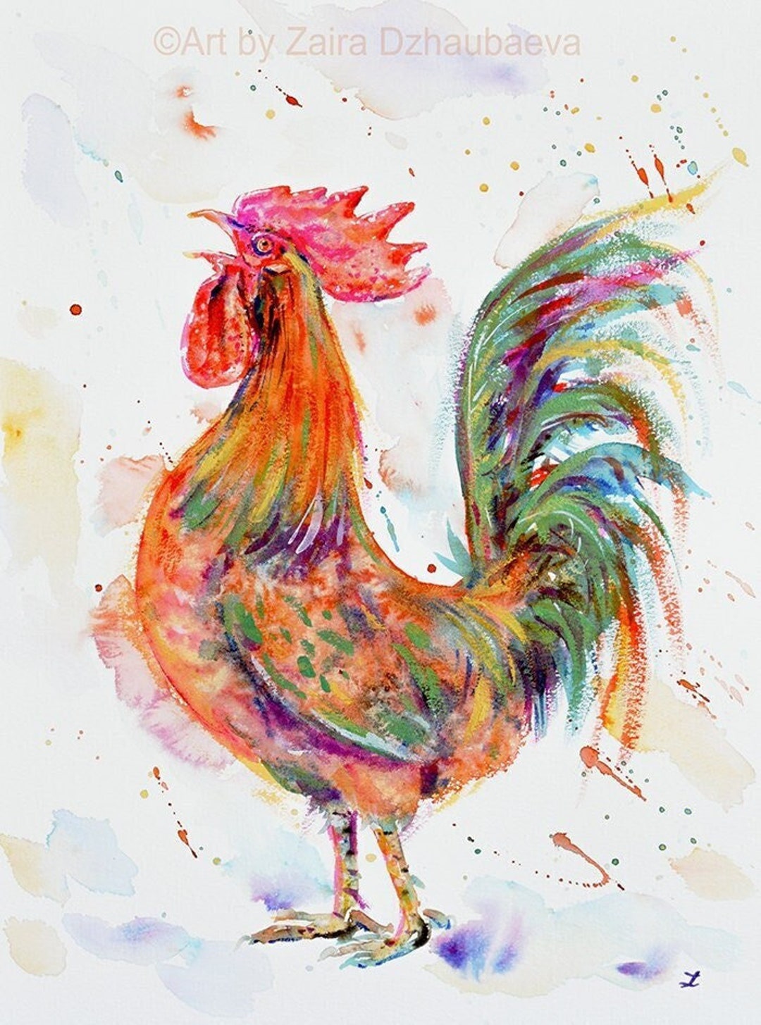 Colorful Crowing Rooster Original Watercolor Painting Roosters ...