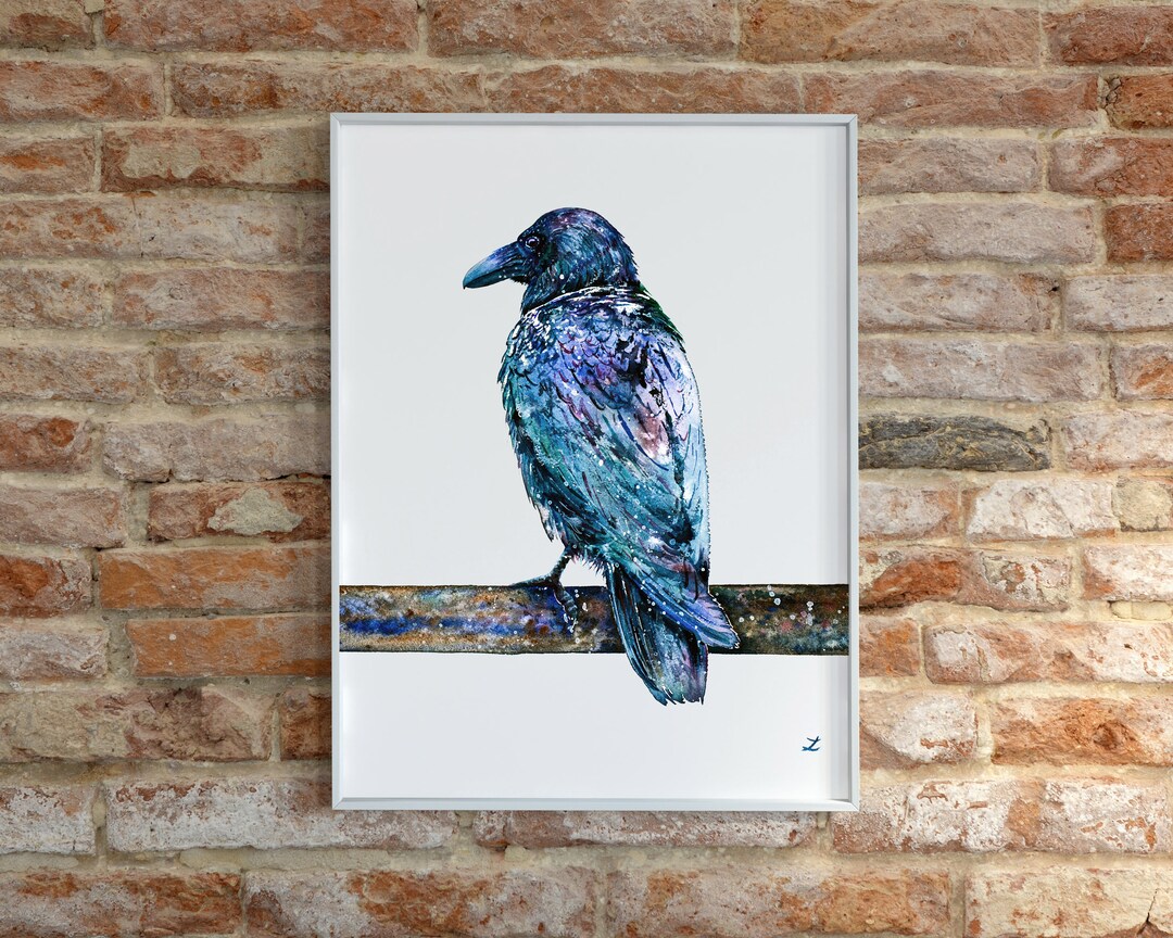 Raven Art Print Watercolor Painting Birds Crow Spooky Ravens Black ...