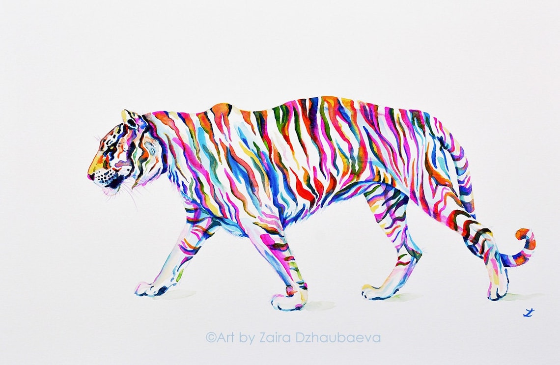 Colorful Tiger Original Watercolor Painting Rainbow Tiger - Etsy