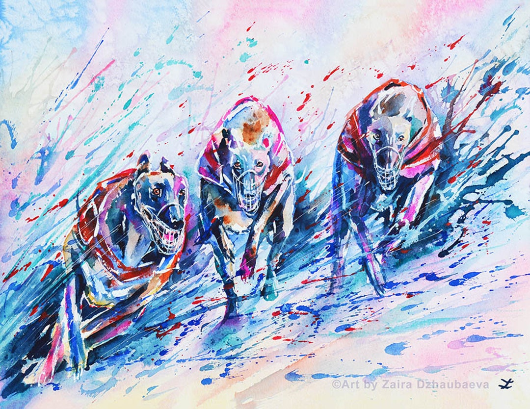 Greyhound Racing 11 X 8.5" Wall Art Print Colorful Greyhounds ...
