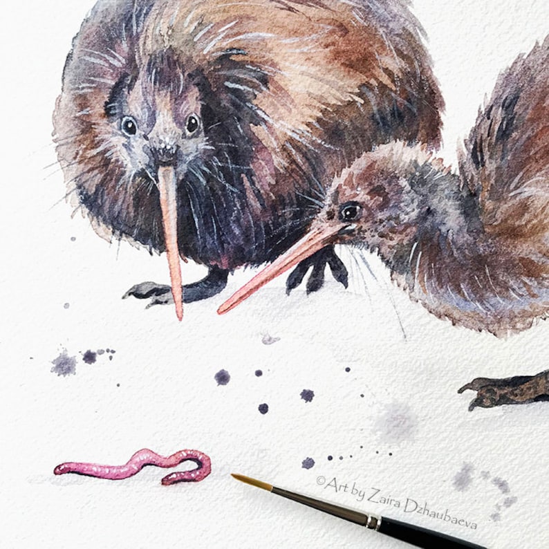 Kiwi Birds Art Print Early Bird Watercolor Painting Funny Cute Birds ...
